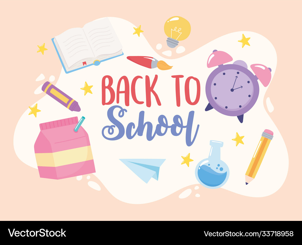 Back to school educational pencil book crayon Vector Image
