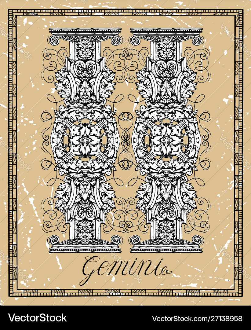 Gemini or twins zodiac sign on frame texture Vector Image