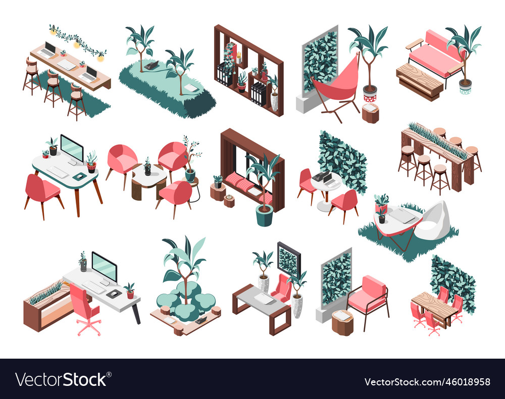 Green office isometric recolor icon set Royalty Free Vector Green office isometric recolor icon set Royalty Free Vector