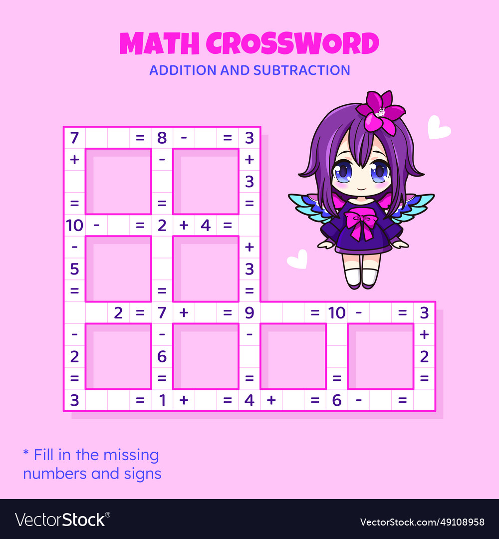 Math crossword puzzle addition and subtraction Vector Image