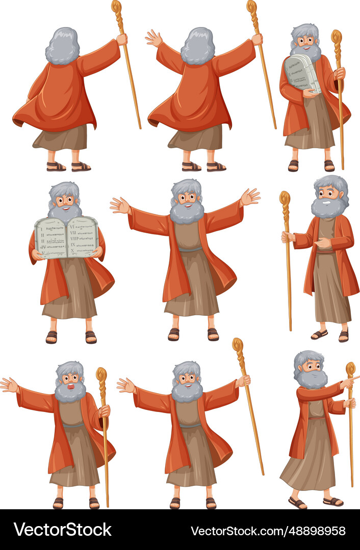 Moses cartoon staff sea and commandments Vector Image