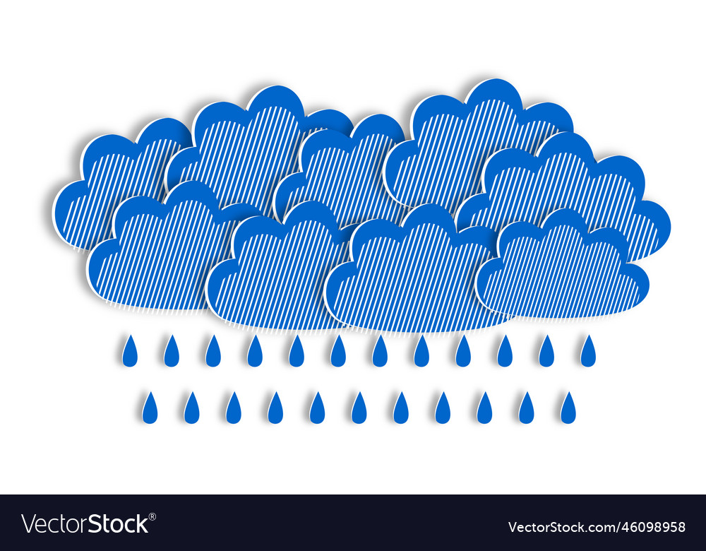 Rain blue clouds in paper cut style modern design Vector Image