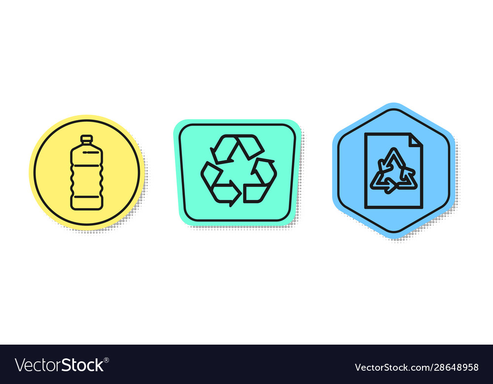 Set line plastic bottle recycle symbol and paper Vector Image