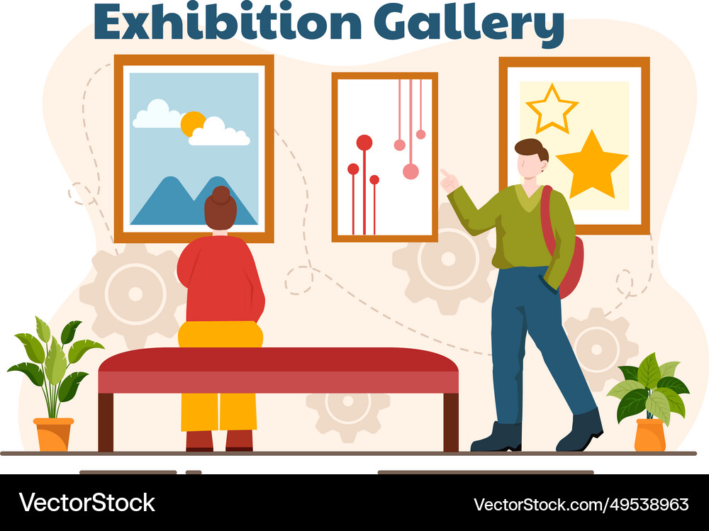 Exhibition visitors viewing a gallery with modern Vector Image