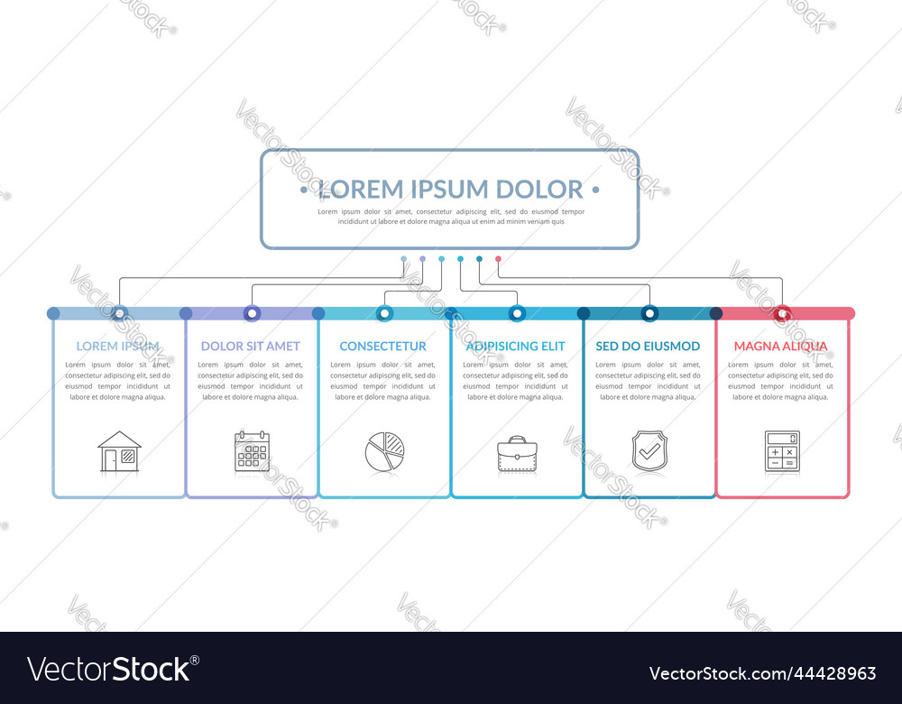 Flowchart with 6 elements Royalty Free Vector Image