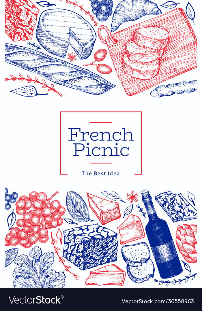 French food design template hand drawn picnic Vector Image
