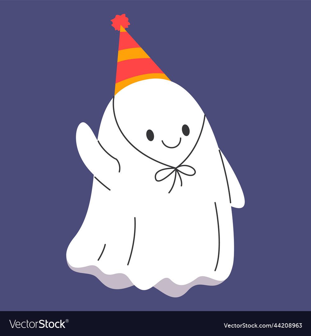 Funny And Cute Ghost In Party Hat Royalty Free Vector Image 