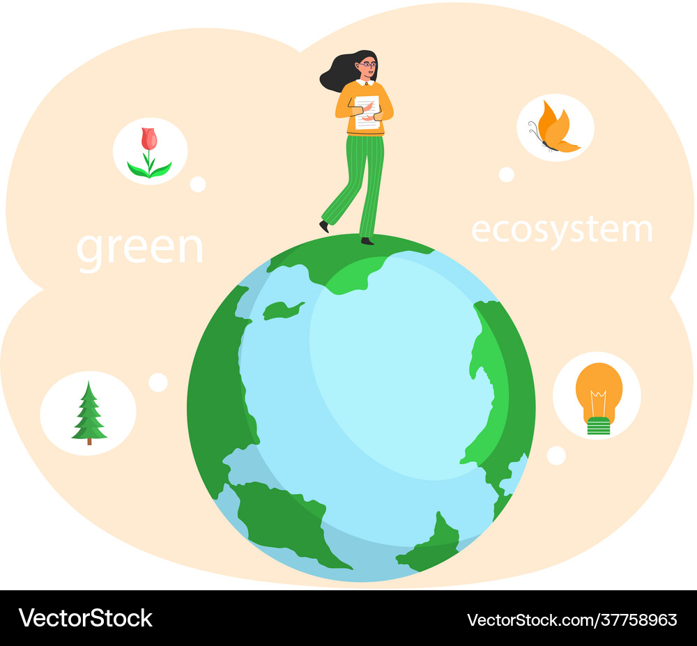 Green ecosystem on earth woman thinking about Vector Image