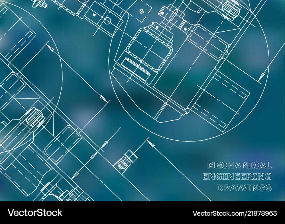Mechanical engineering drawing blueprints blue Vector Image