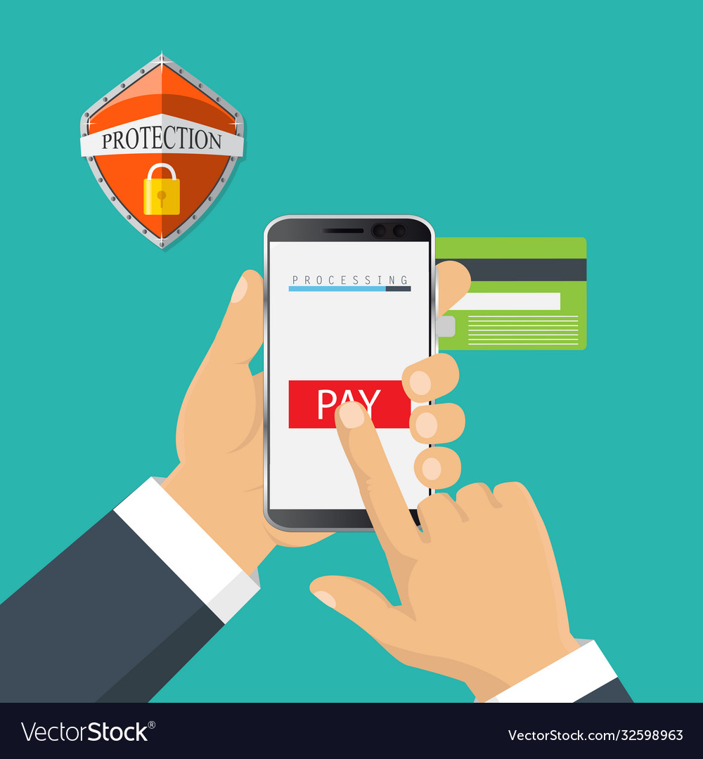 Mobile security app user touch screen flat hand Vector Image