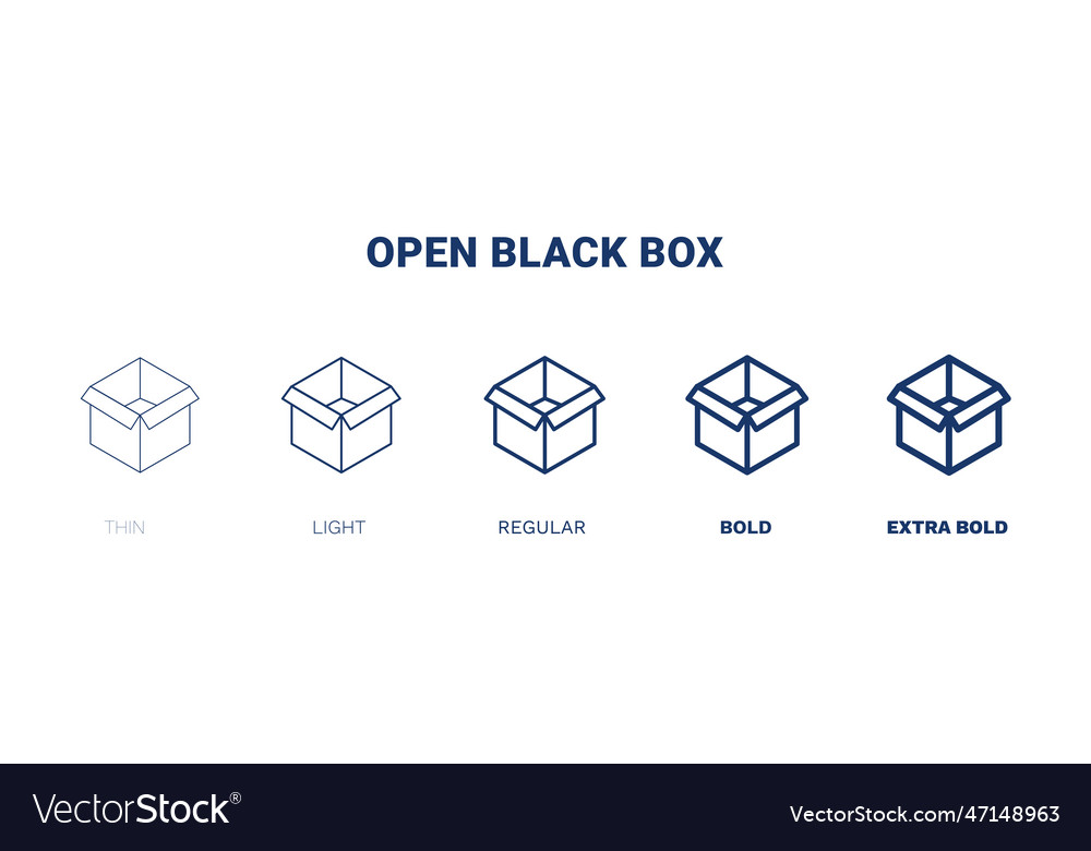 Open black box icon thin light regular bold black Vector Image