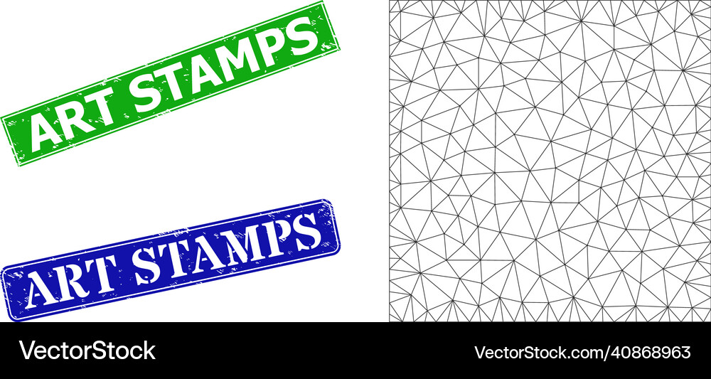 Rubber art stamps badges and triangle mesh filled Vector Image