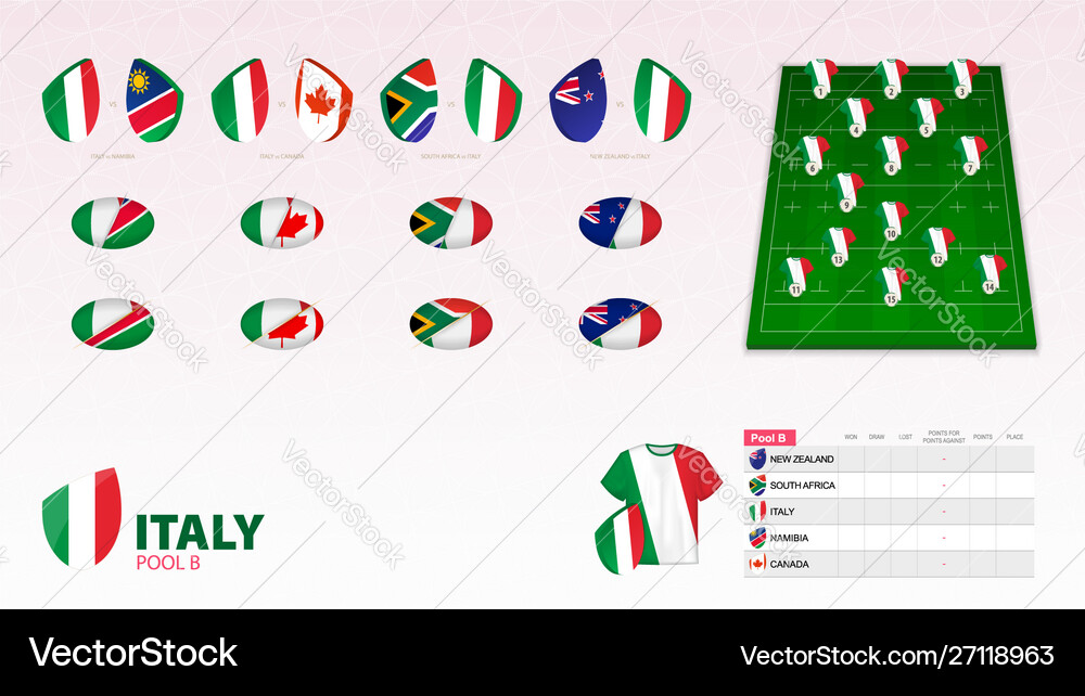 Set for italy rugby team Royalty Free Vector Image