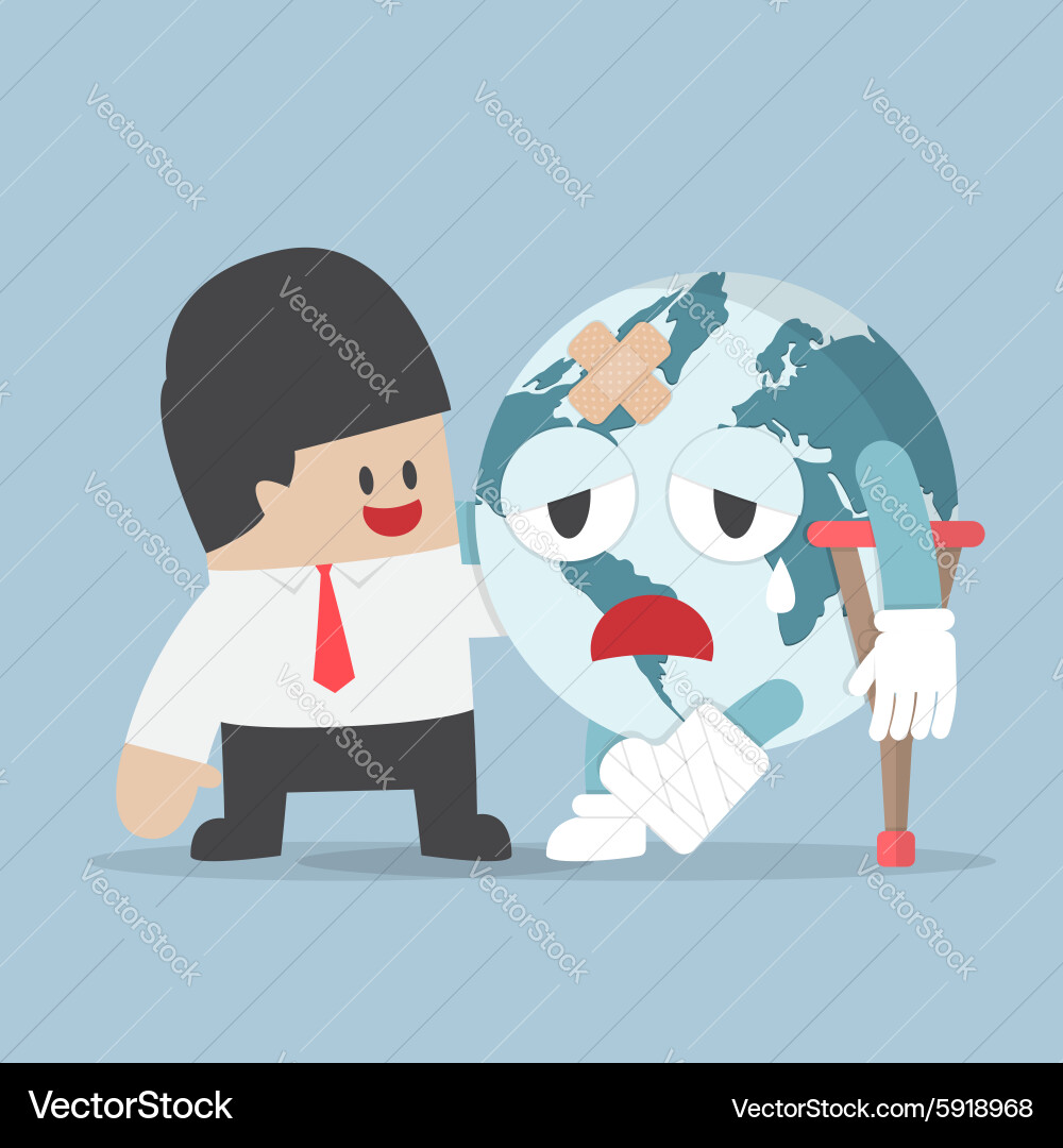 Businessman help injured planet earth Royalty Free Vector
