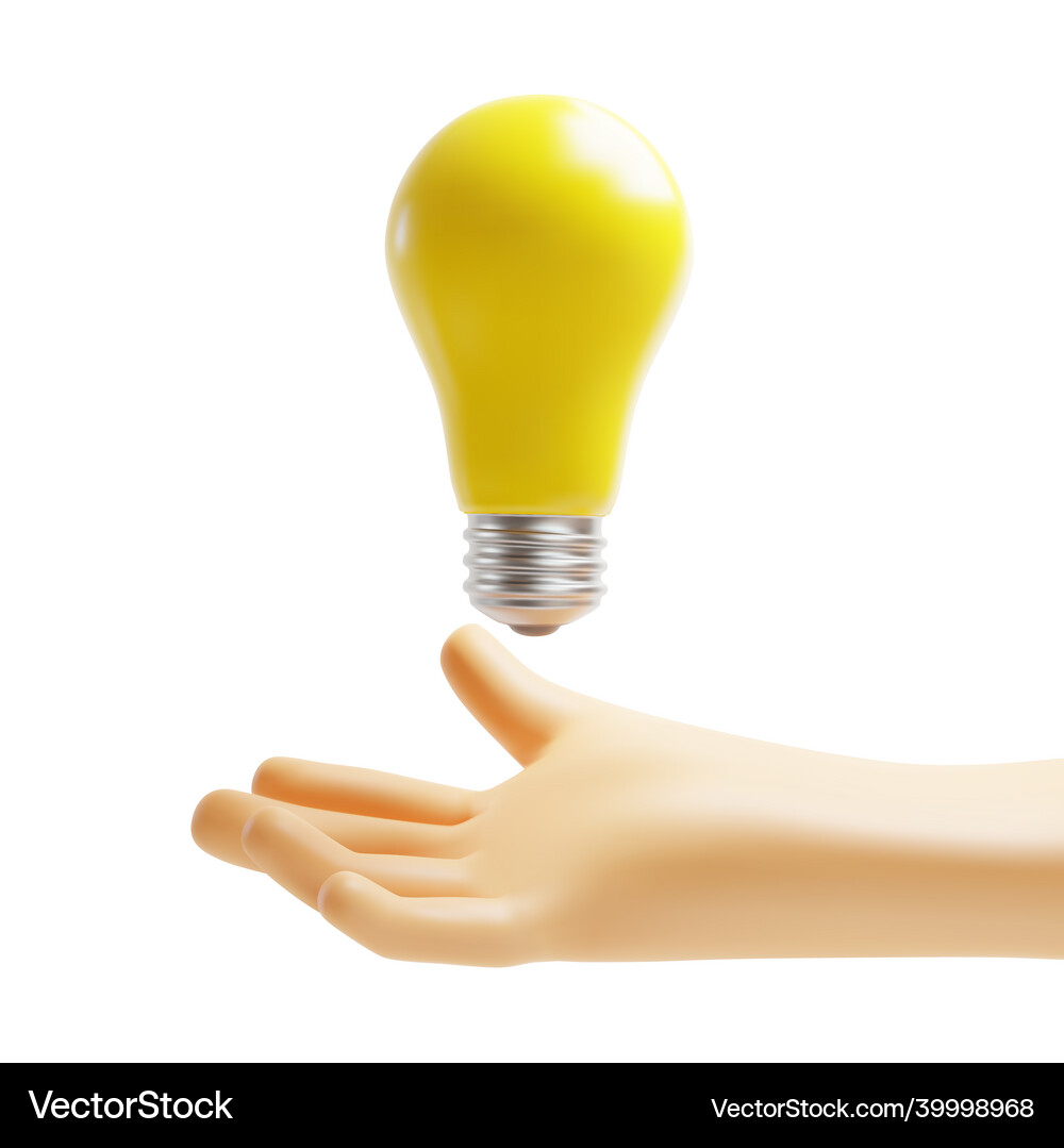 Cartoon human hand holding yellow lightbulb Vector Image