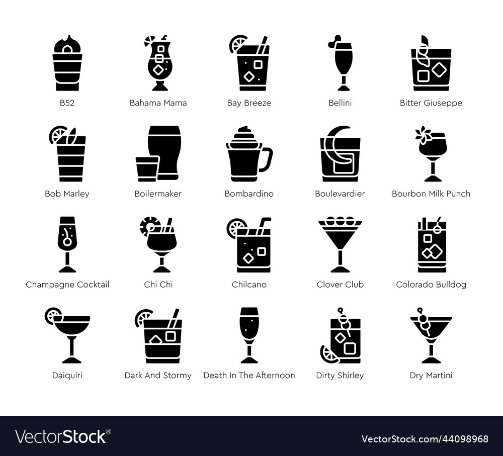Cocktail Icon Set 2 Alcoholic Mixed Drink Vector Image