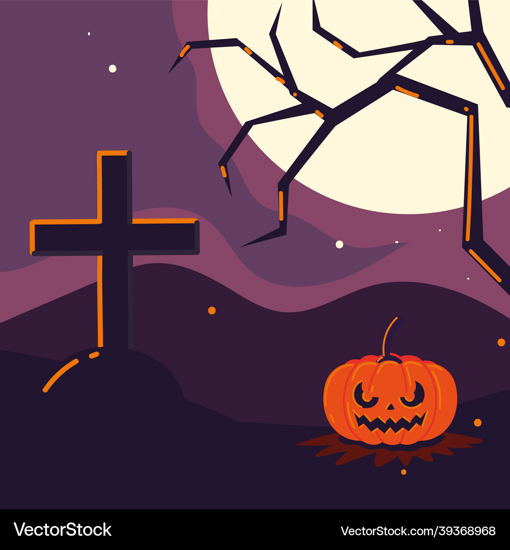 Halloween pumpkin and cross Royalty Free Vector Image