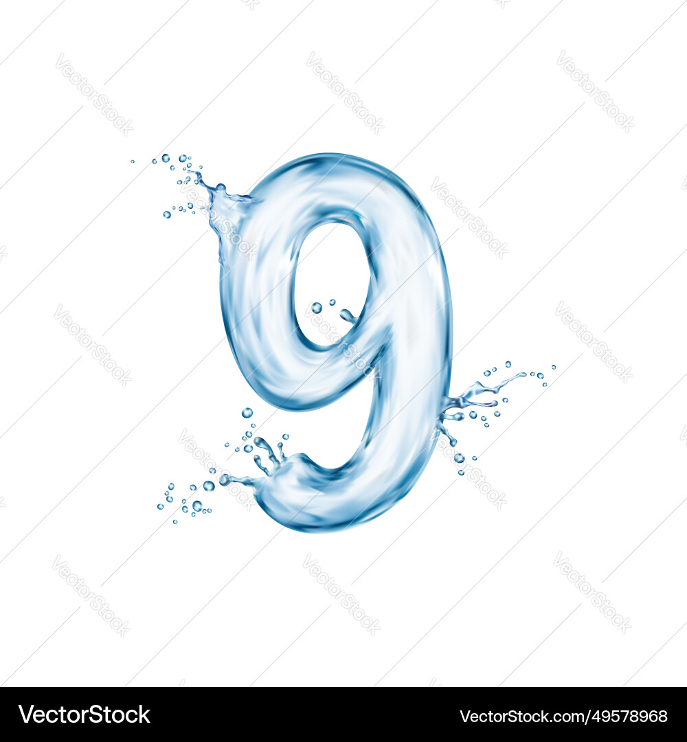 Liquid water number nine transparent type font Vector Image