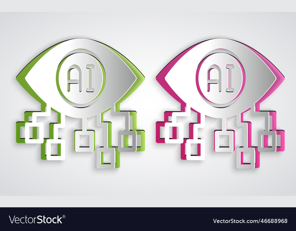 Paper cut computer vision icon isolated on grey Vector Image