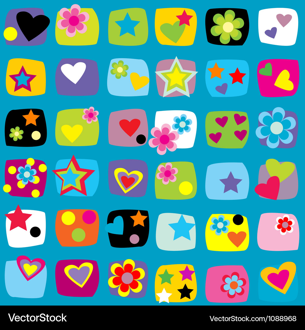Seamless pattern with stars flowers and hearts Vector Image