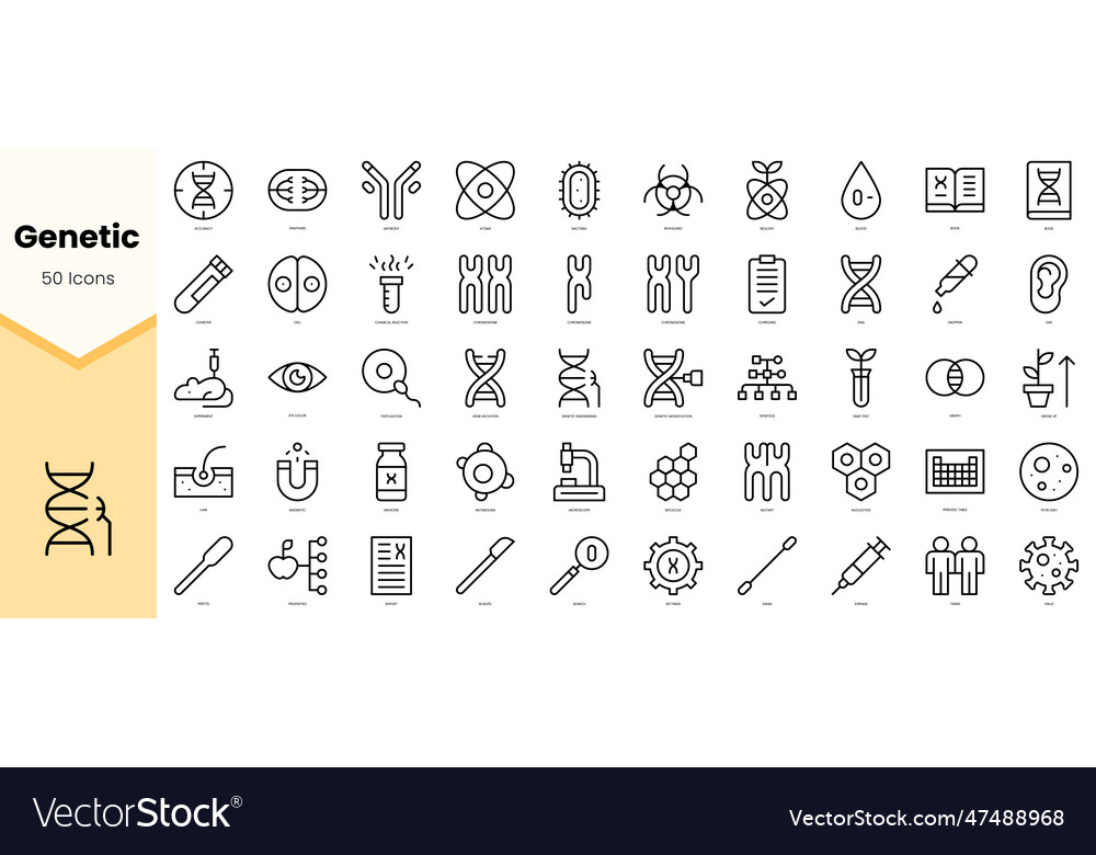 Set of genetic icons simple line art style Vector Image