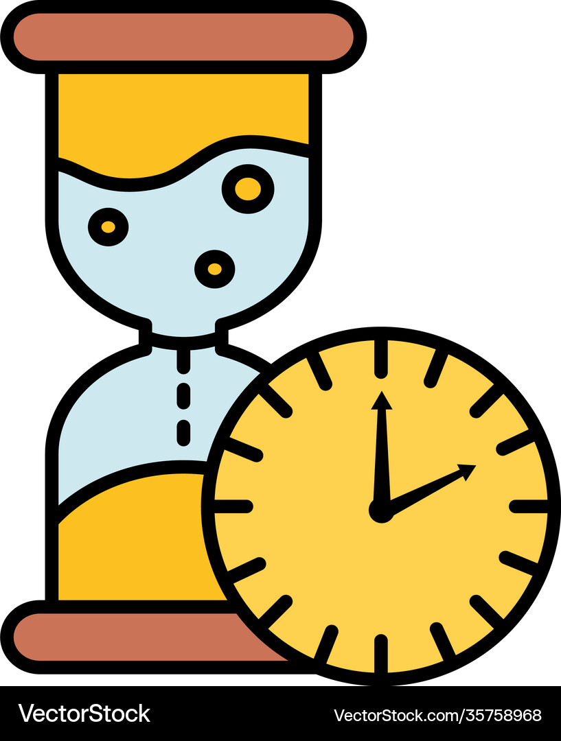 Time clock watch analog and hourglass line Vector Image