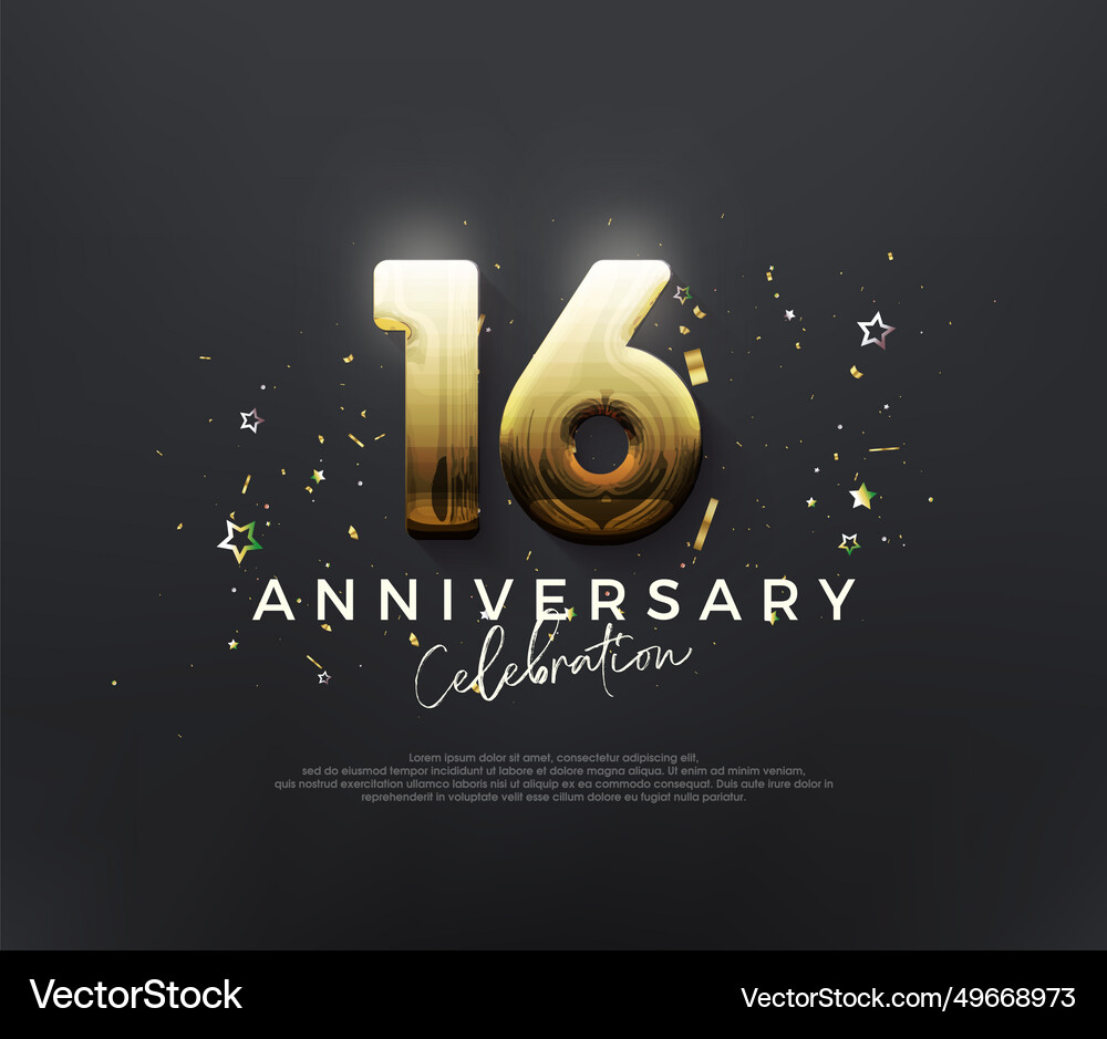 16th anniversary celebration with shiny gold Vector Image