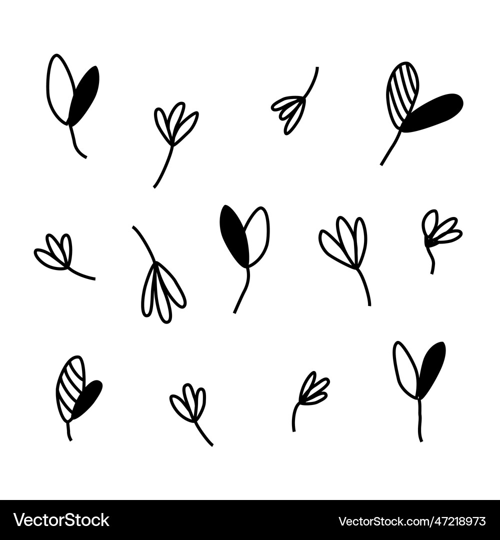 A hand-drawn set of small leaves Royalty Free Vector Image