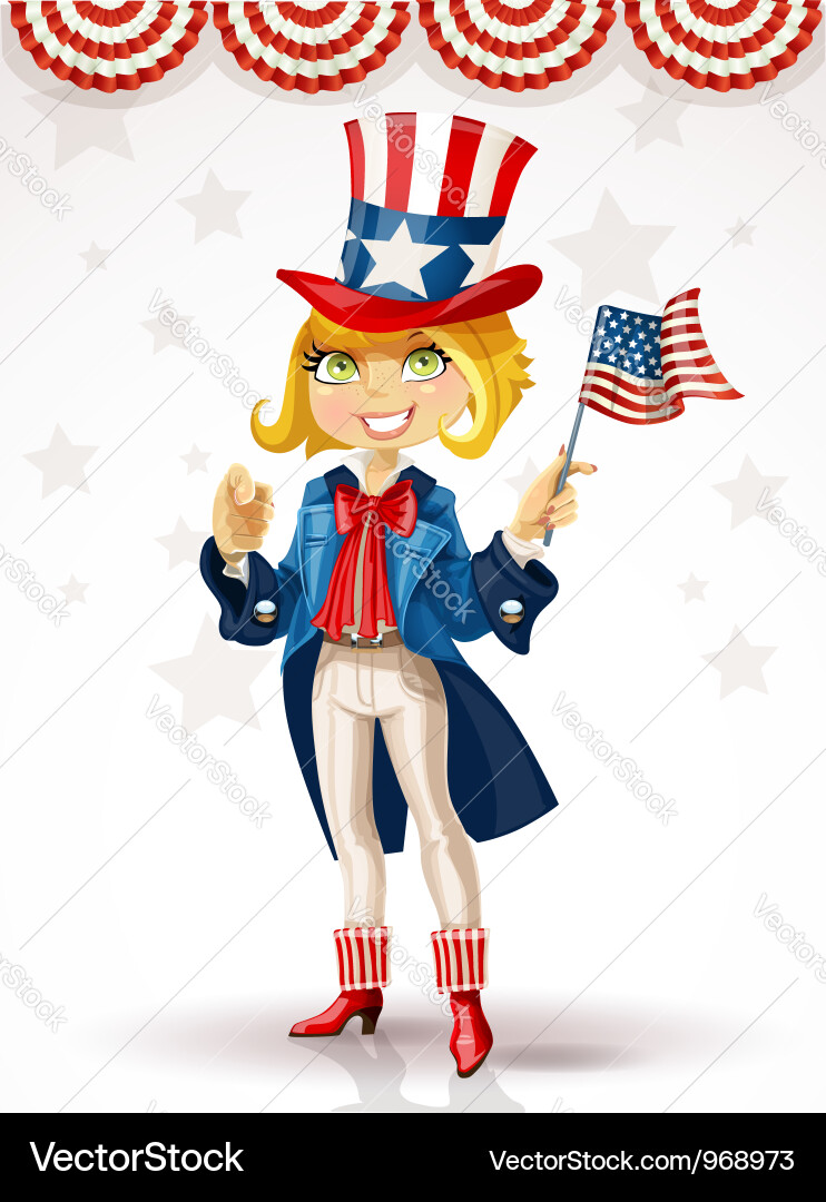 Cute blond girl in a suit uncle sam Royalty Free Vector
