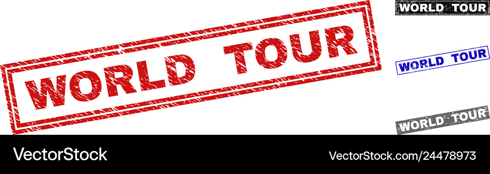 Grunge world tour textured rectangle stamps Vector Image
