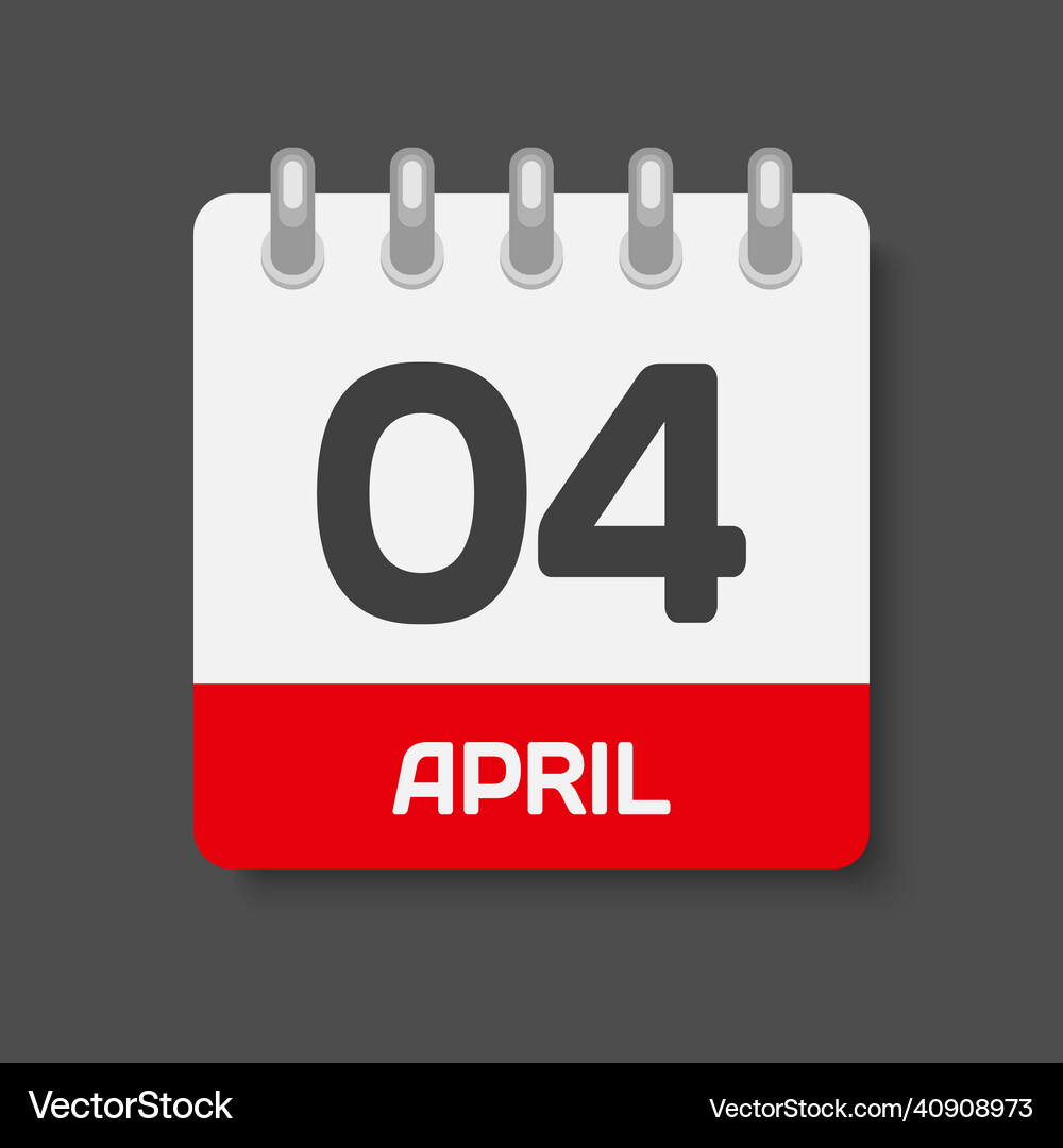 Icon day date 4 april template calendar page Vector Image