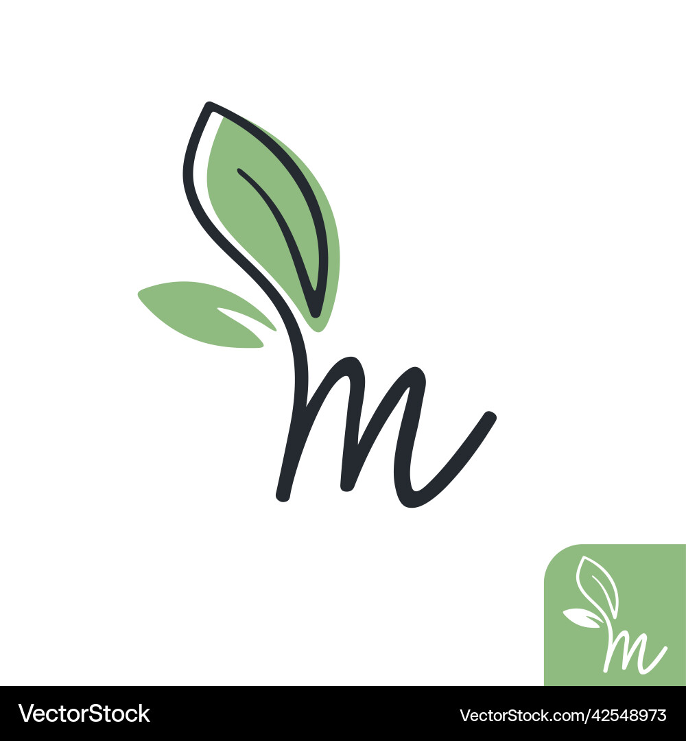 Letter m with leaves logo design template Vector Image