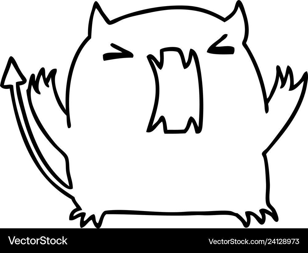 Line drawing of a cute kawaii devil Royalty Free Vector