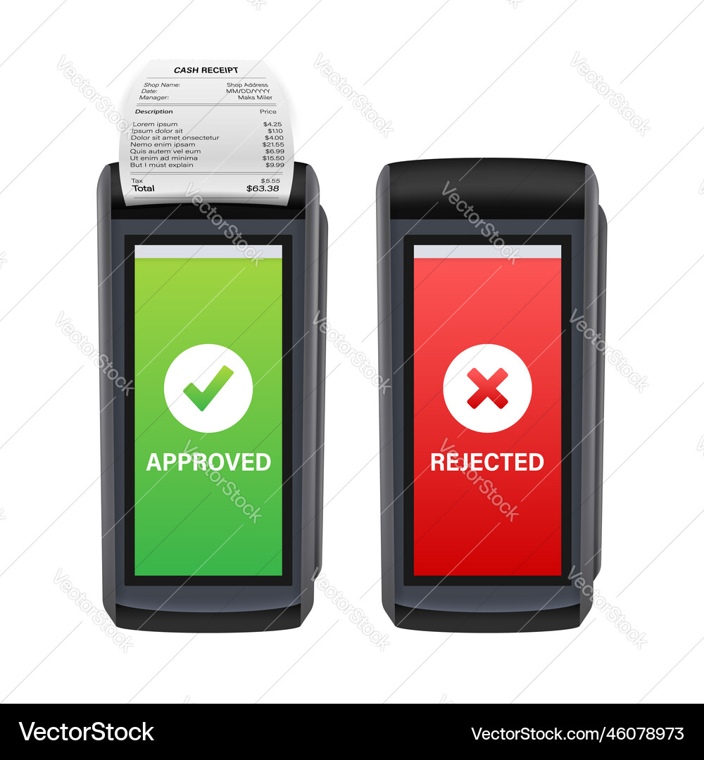 Pos terminal paper receipt approved rejected Vector Image