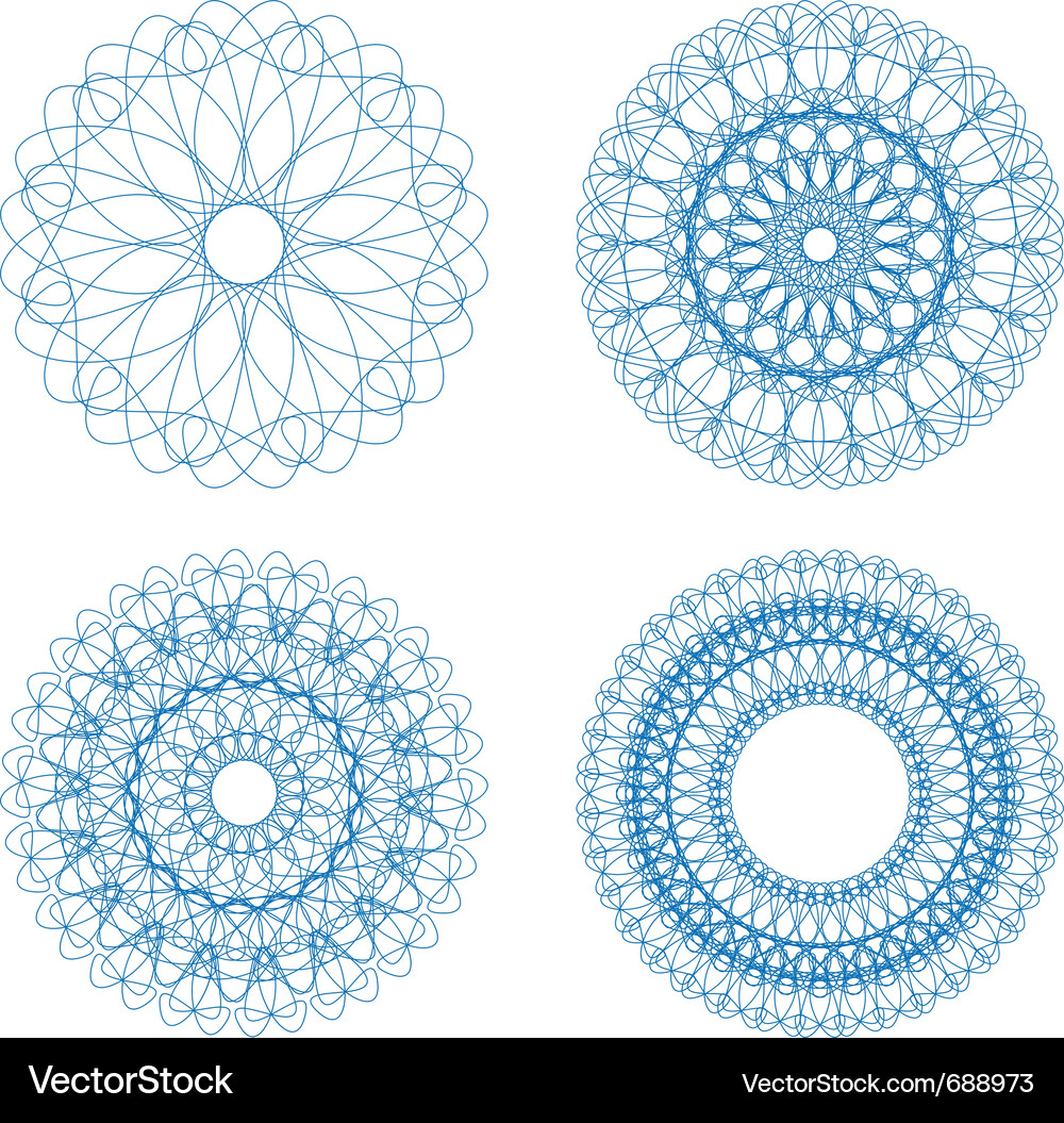Set of blue guilloche rosettes Royalty Free Vector Image