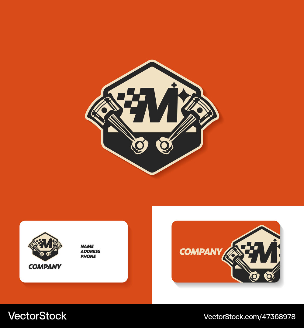 Alphabet m race garage logo Royalty Free Vector Image