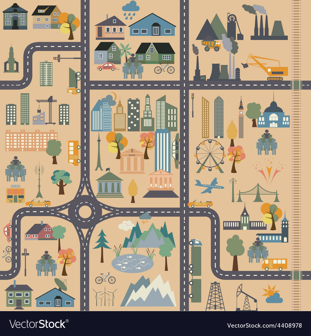 City Map Generator City Map Example Elements Vector Image