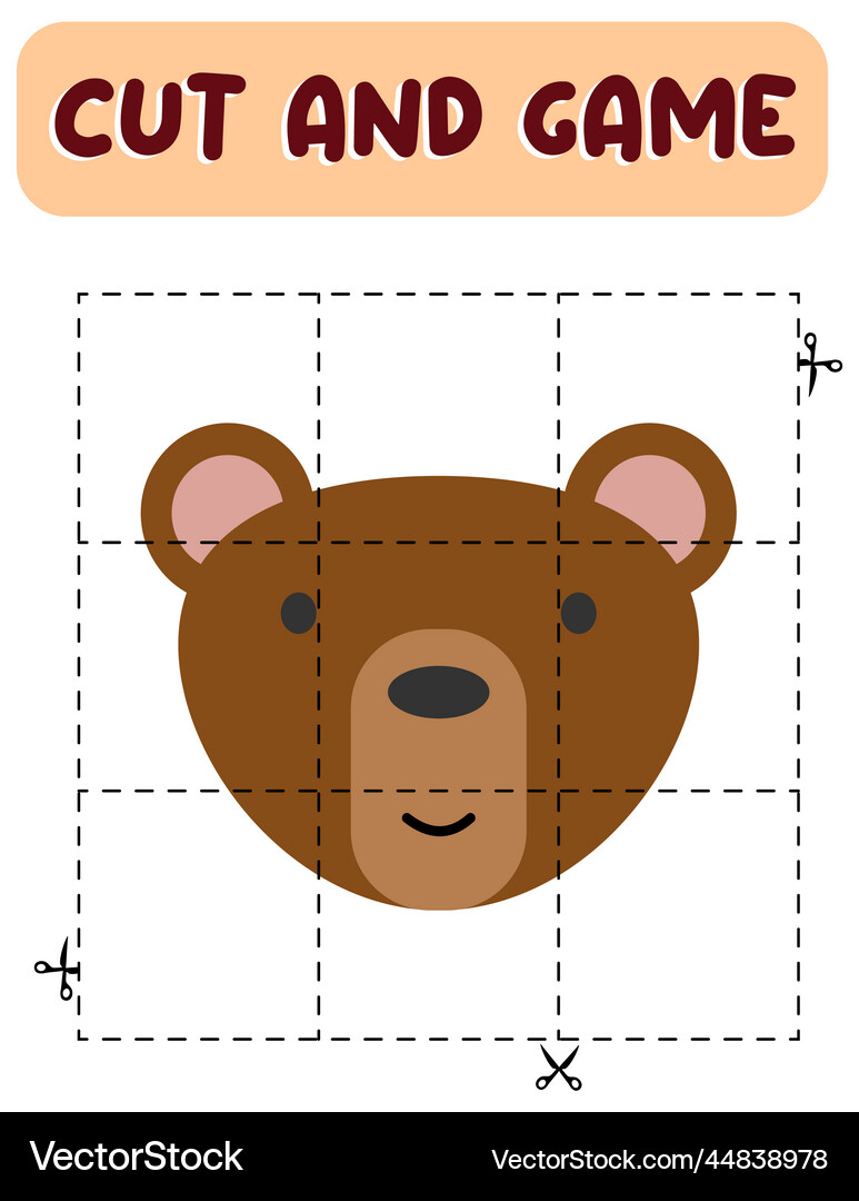 Cut and game bear educational children game Vector Image