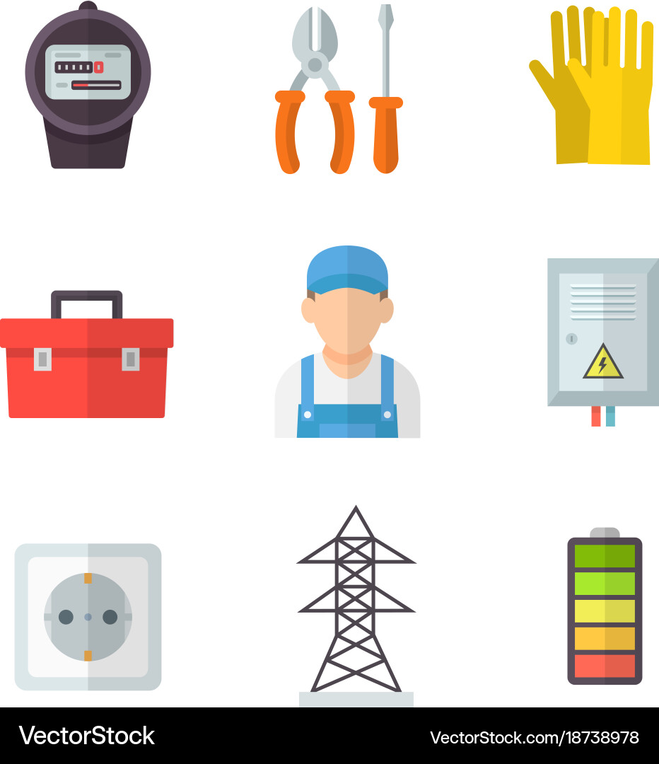 Electrician icon flat cartoon set Royalty Free Vector Image