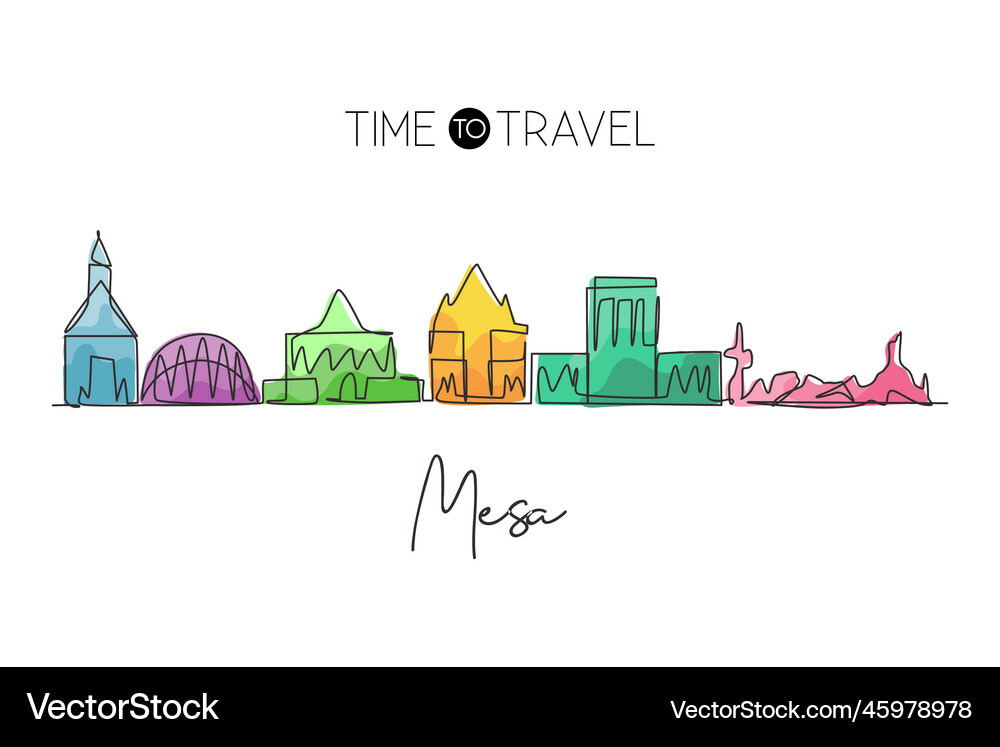 Single continuous line drawing of mesa city Vector Image