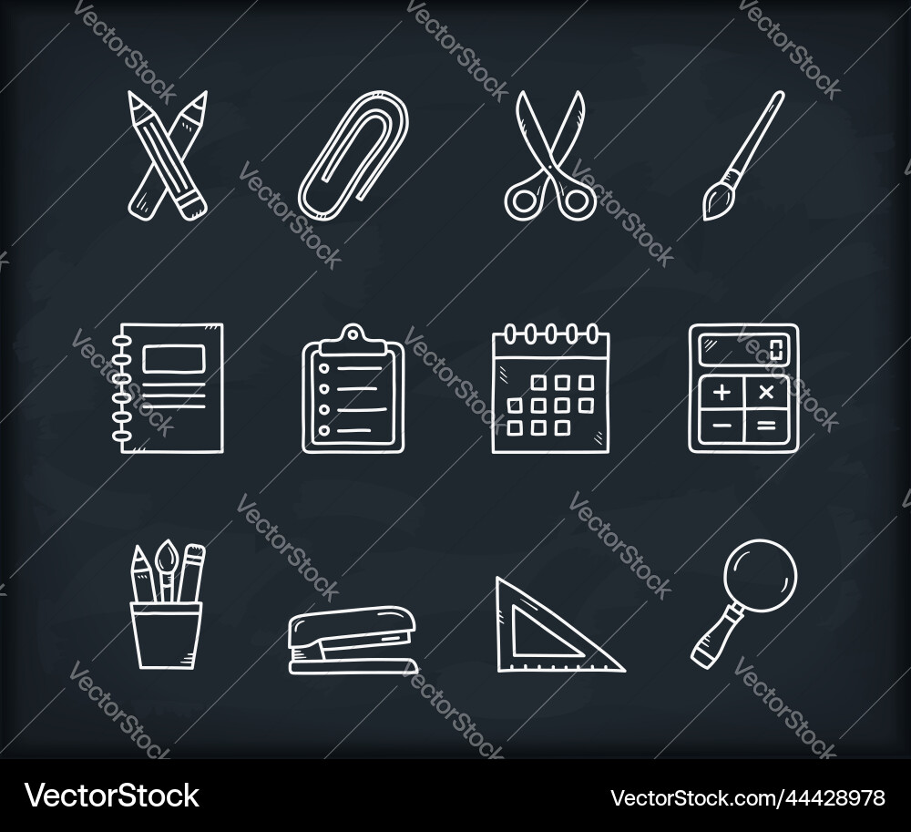 Stationery hand drawn icons Royalty Free Vector Image