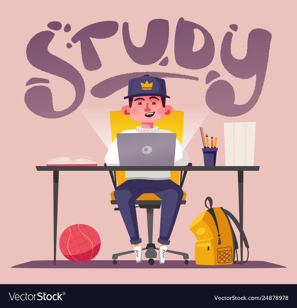 Student or schoolboy studying at computer Vector Image