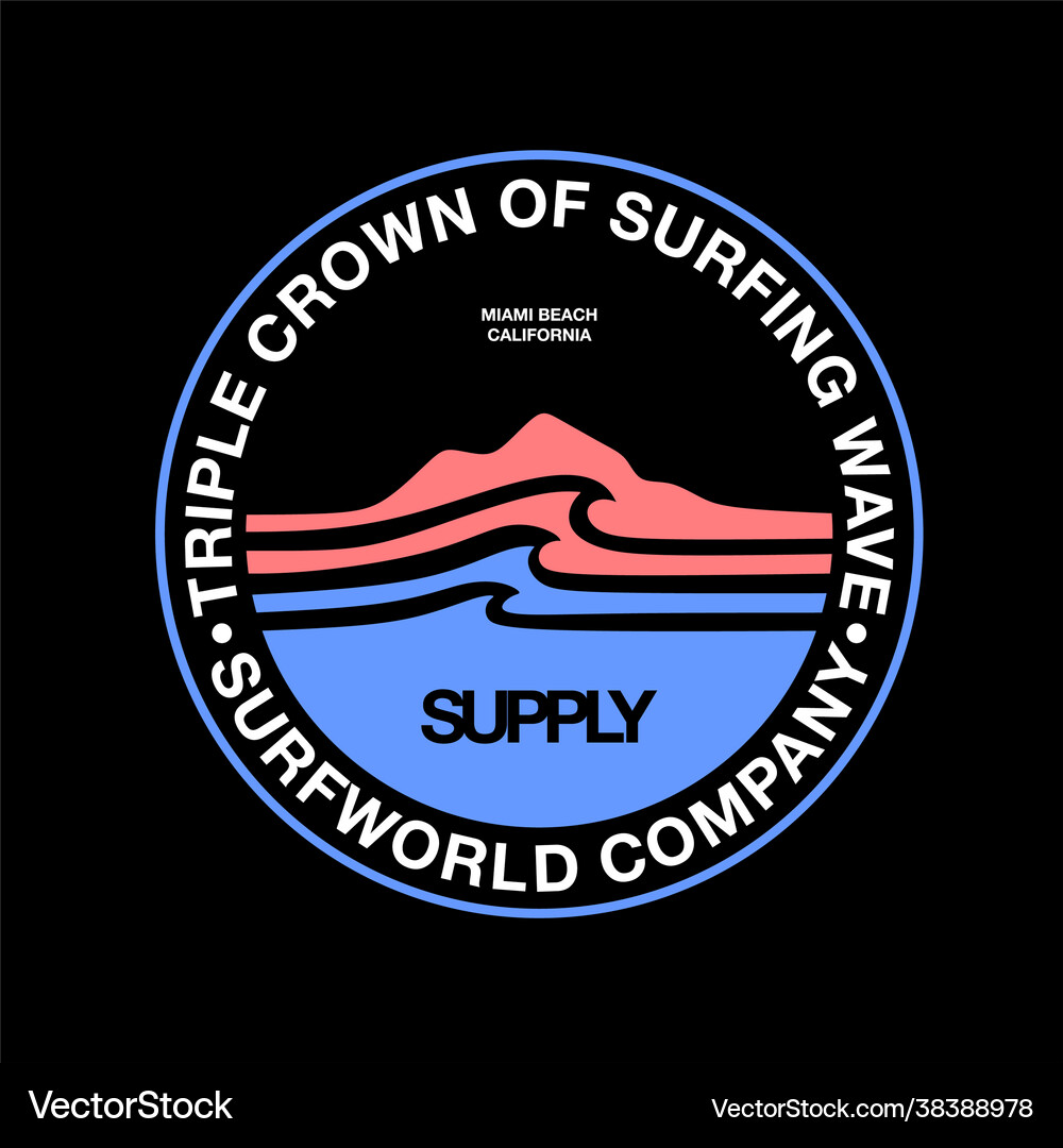 Triple crown surfing wave vintage Royalty Free Vector Image