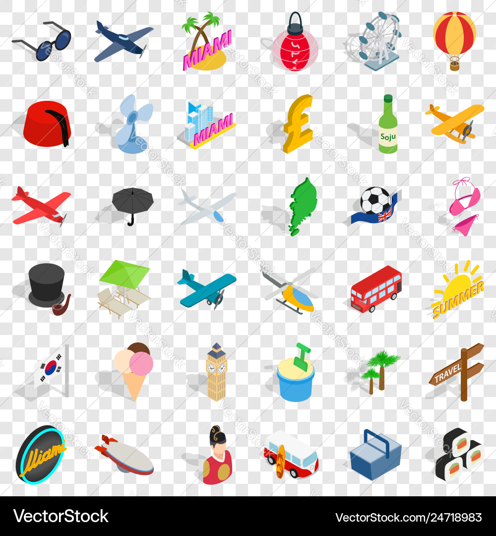 Big travel icons set isometric style Royalty Free Vector