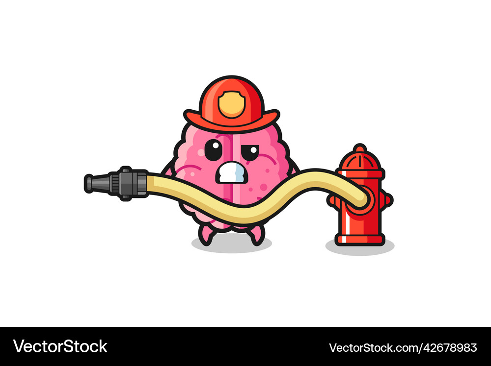Brain cartoon as firefighter mascot with water Vector Image