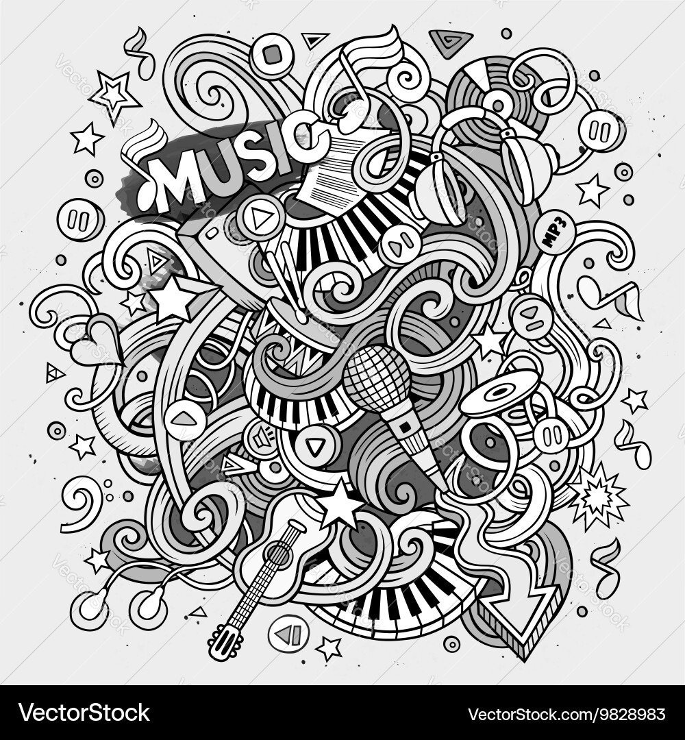 Cartoon hand-drawn doodles Musical Royalty Free Vector Image