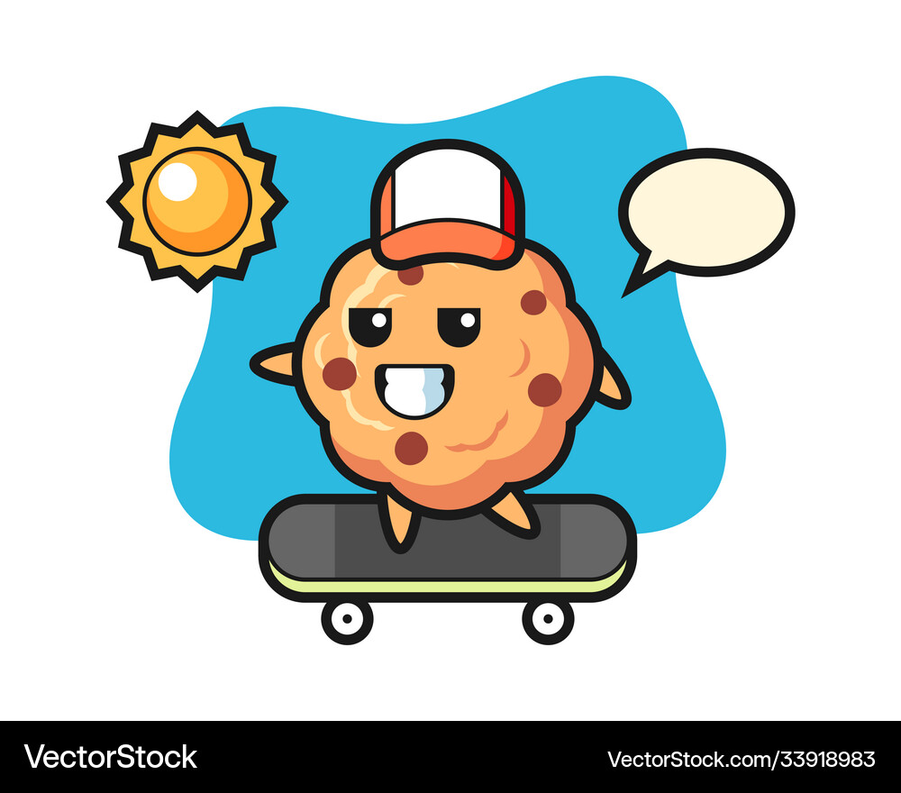 Chocolate chip cookie character ride a skateboard Vector Image