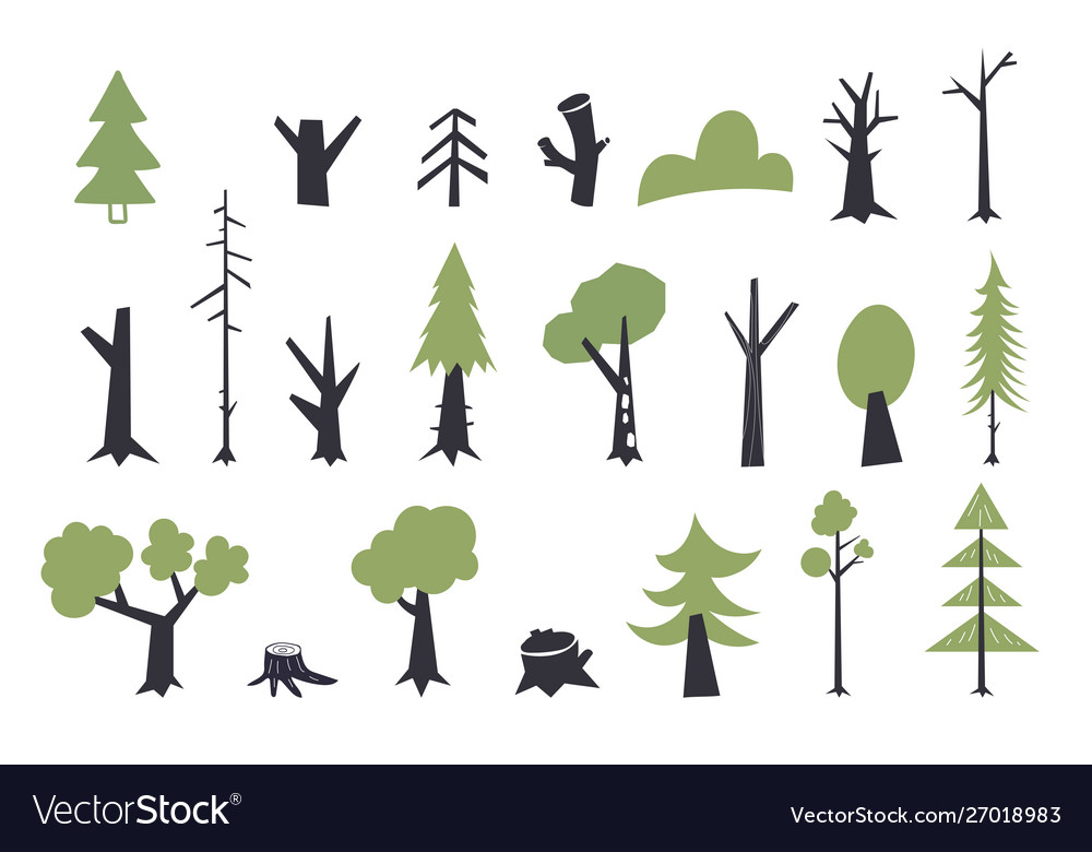 Flat trees set forest tree nature plant Royalty Free Vector