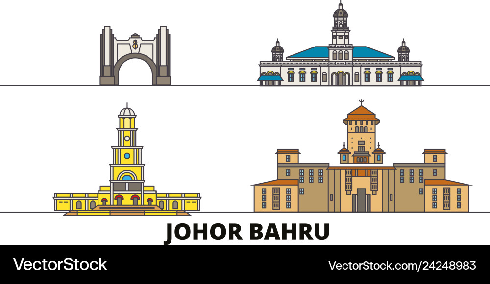 Malaysia johor bahru flat landmarks Royalty Free Vector