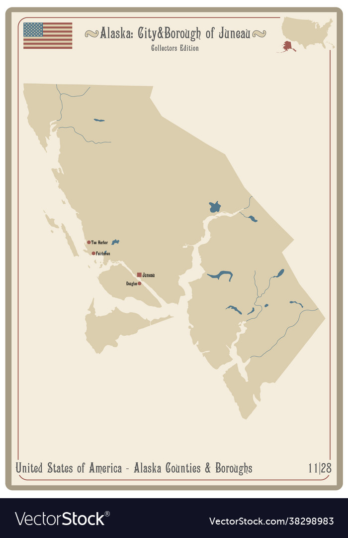 Map city and borough juneau in alaska Royalty Free Vector